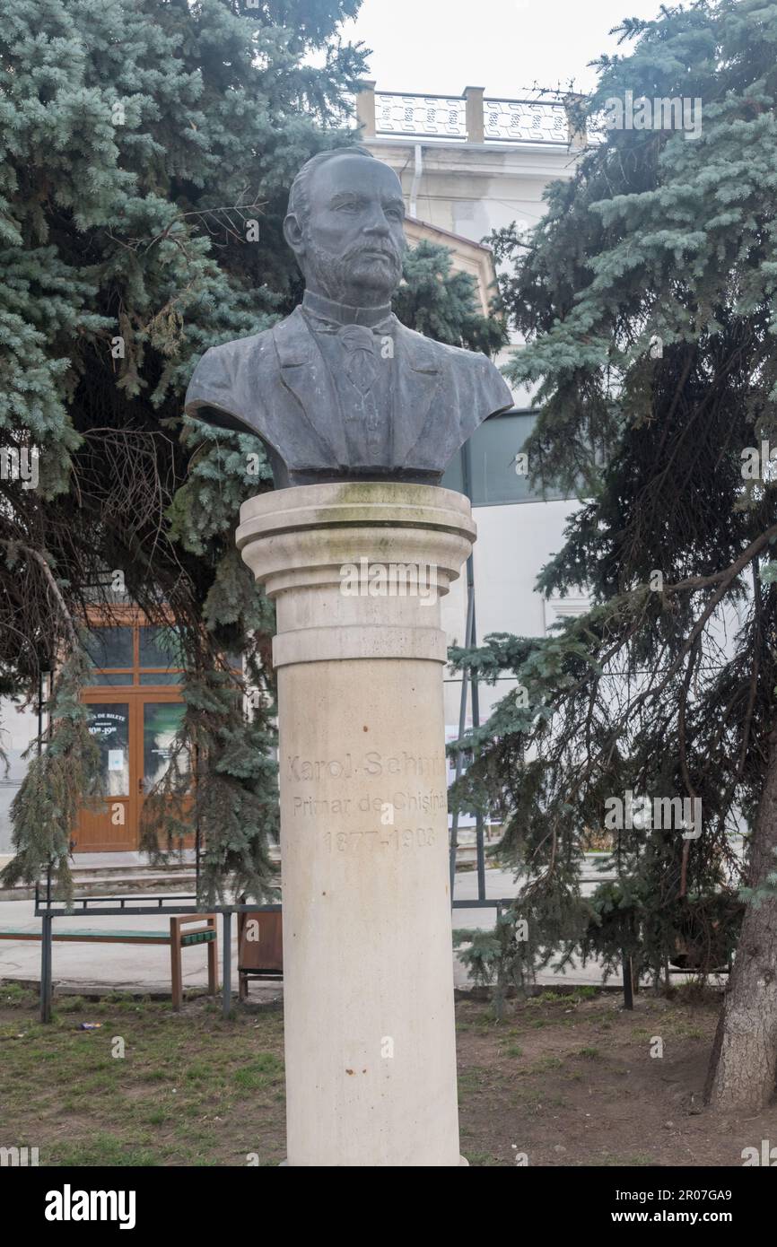 Chisinau, Moldova - March 8, 2023: The bust of Carol Schmidt in front ...