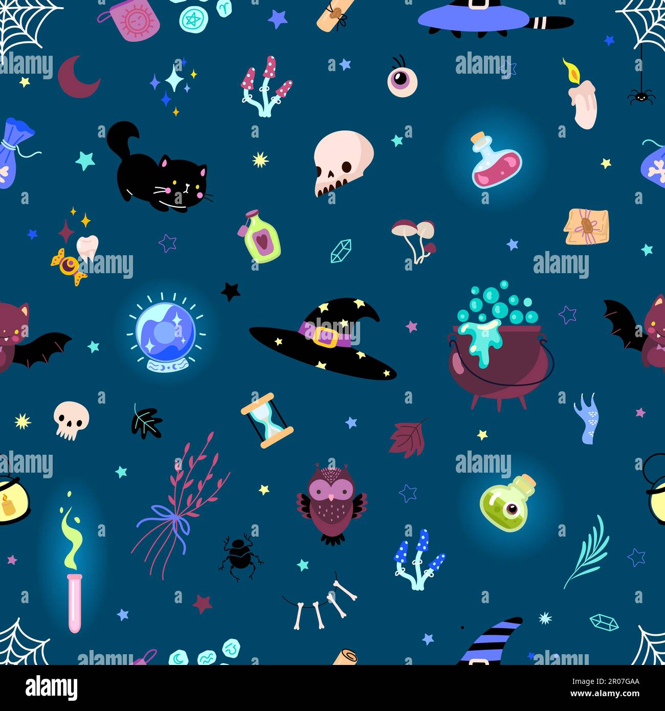 Witch magic seamless pattern. Magical elements, cartoon bottle poison ...