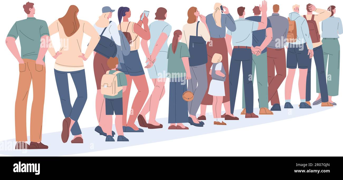 Waiting people standing in line. Isolated crowd wait, queue customers ...