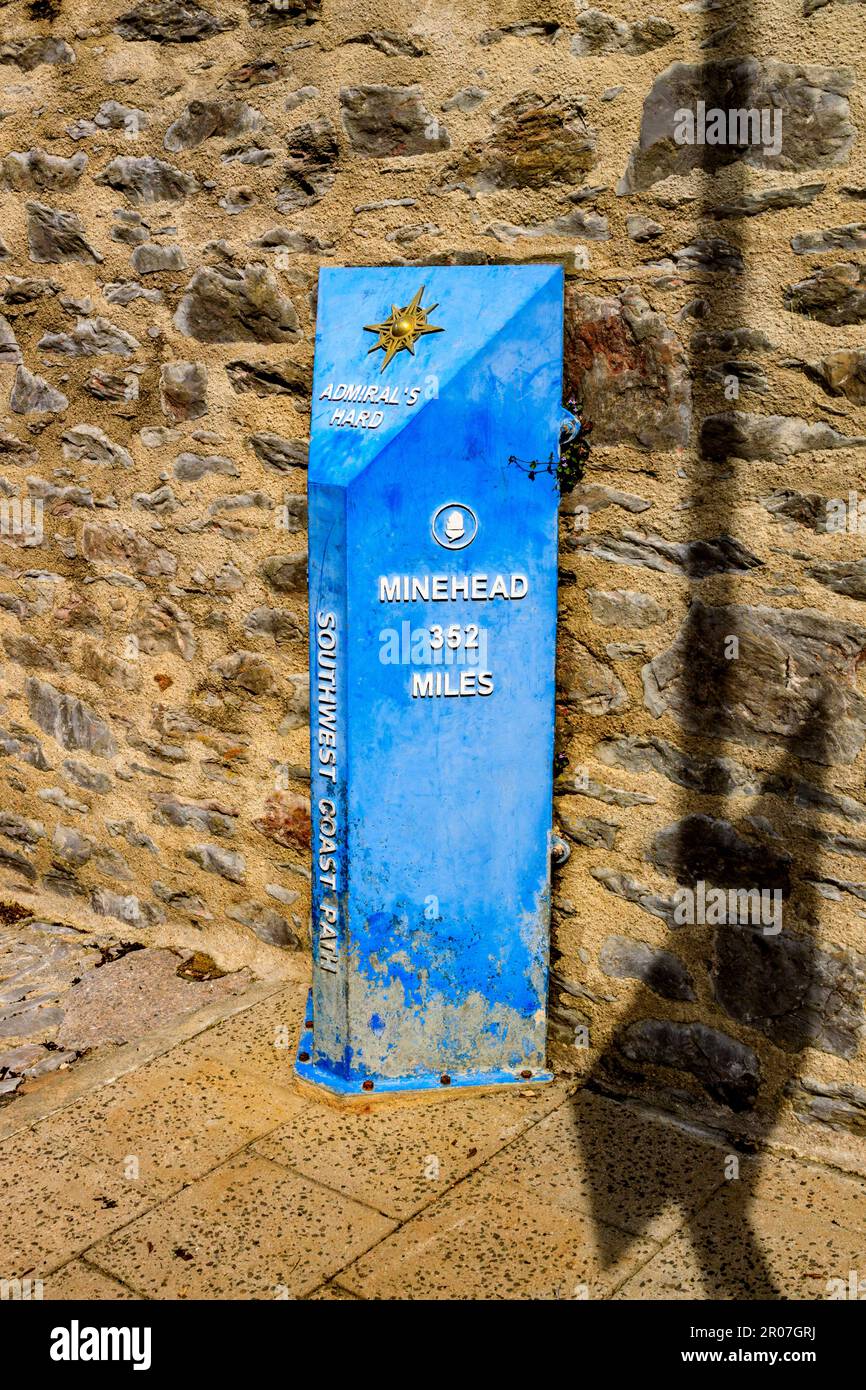 A South West Coast Path milepost at Admiral's Hard, Plymouth, Devon ...