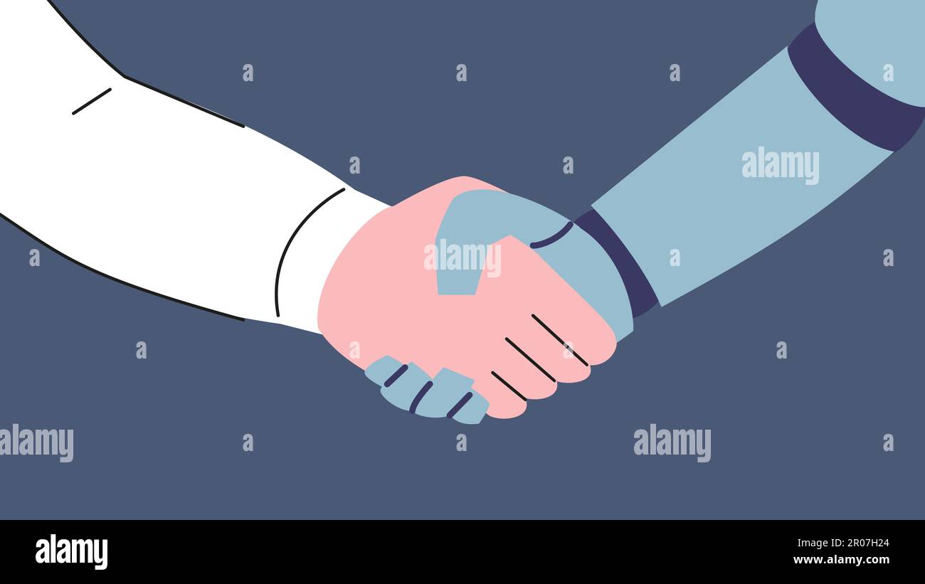 Robot and human hands doing handshake. Business deal or agreement with ...