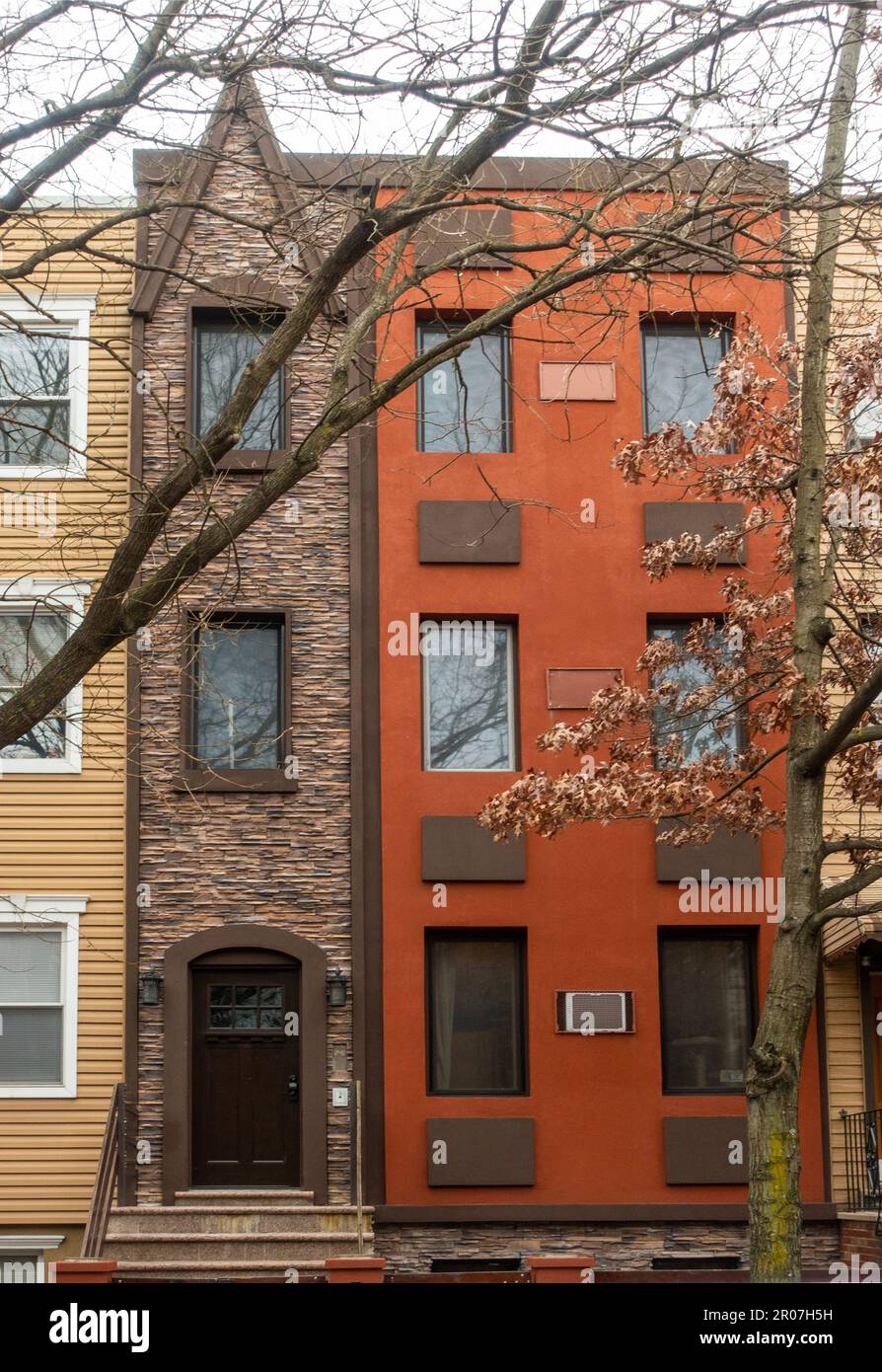 front entrance of a skinny house in Brooklyn NYC Stock Photo - Alamy