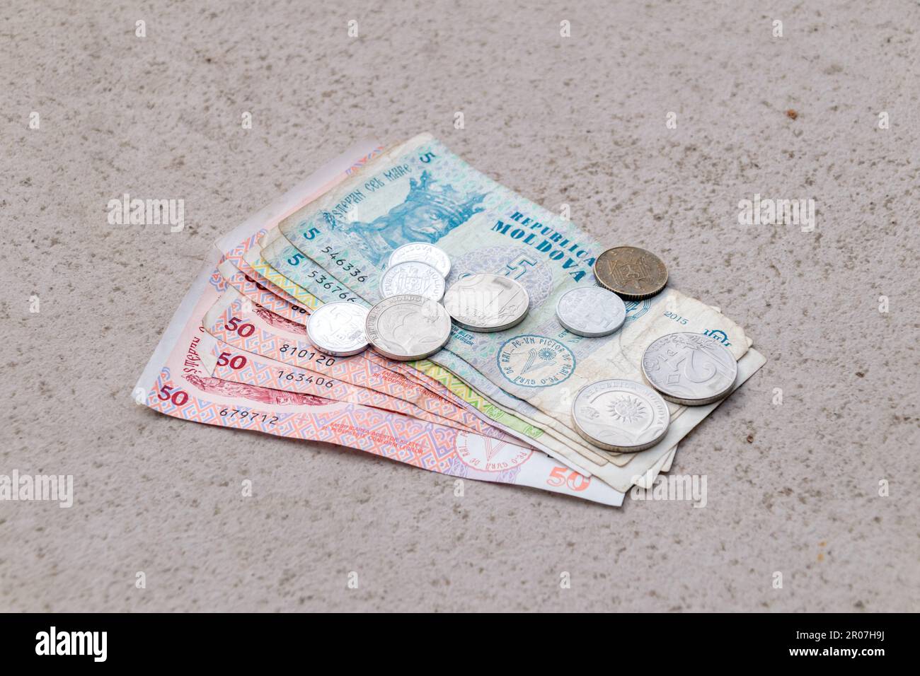 Coin and banknotes of Moldovan leu. Currency of Moldova Stock Photo - Alamy