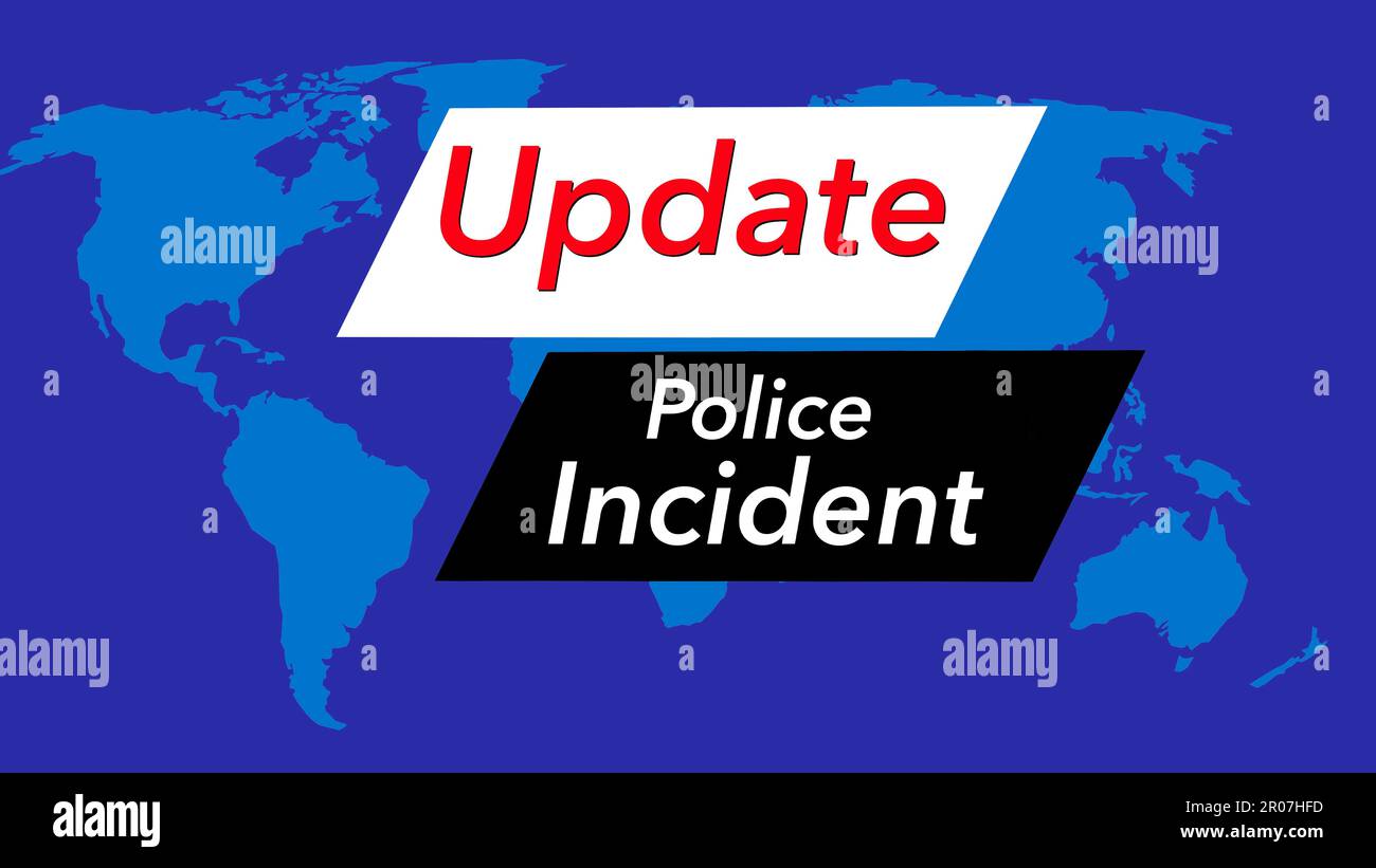 Update police incident television news banner Stock Photo - Alamy