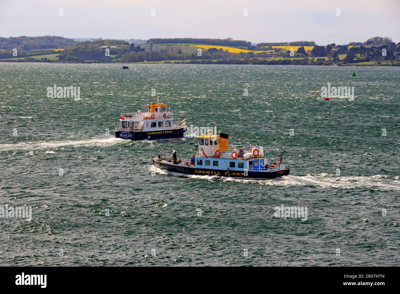 The Cremyll and Cawsand passenger ferries cross paths in the Tamar ...