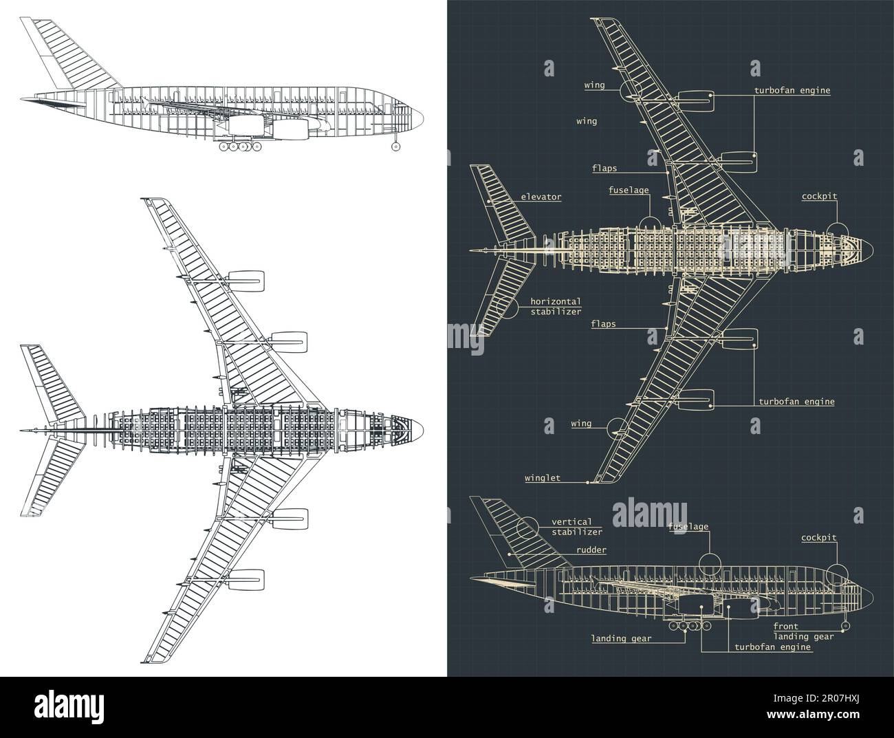 Stylized vector illustration of blueprints of large passenger plane Stock Vector Image & Art - Alamy