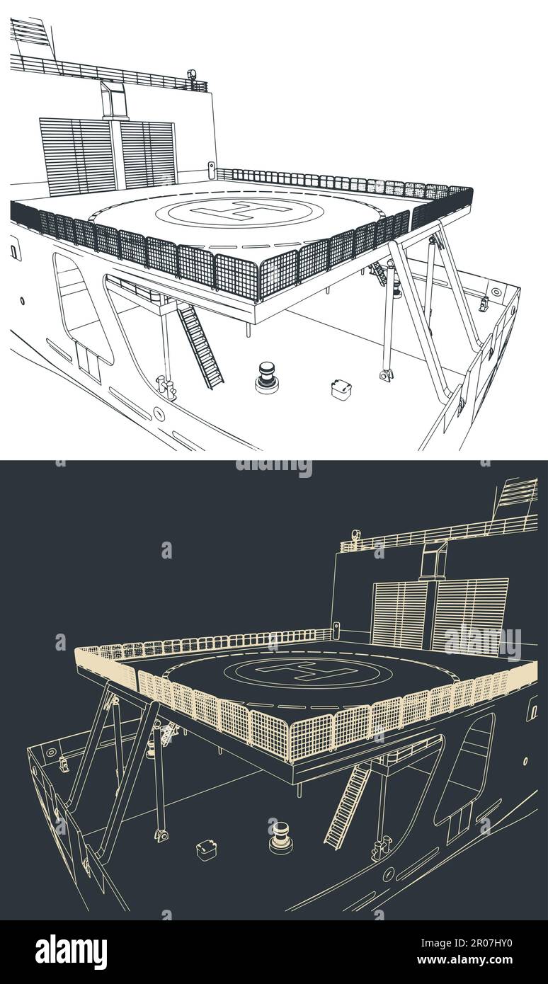 Stylized vector illustration of a helipad on a research and expedition ...