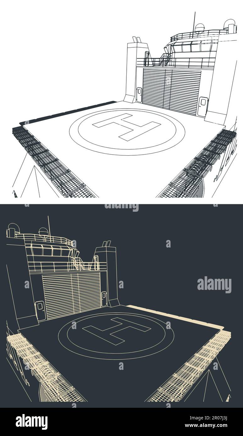 Stylized vector illustration of a helipad on a research and expedition ...