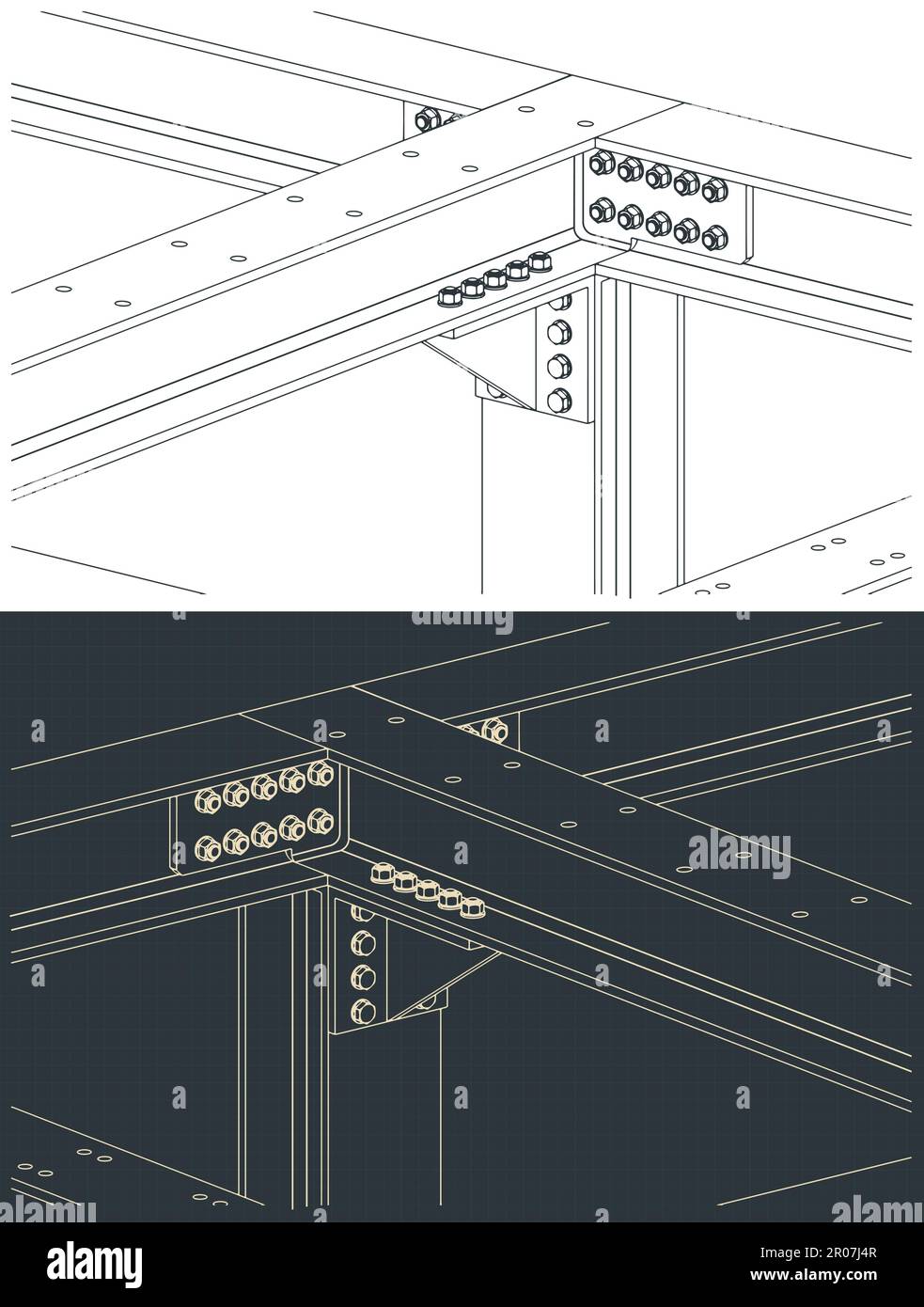Stylized vector illustration of isometric blueprints of steel beam to ...
