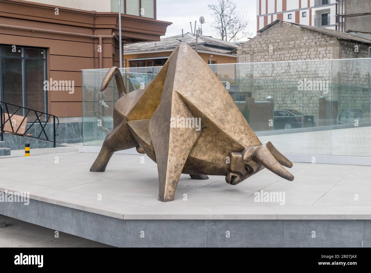 Chisinau, Moldova - March 8, 2023: Bull sculpture by Ioan Grecu Stock ...