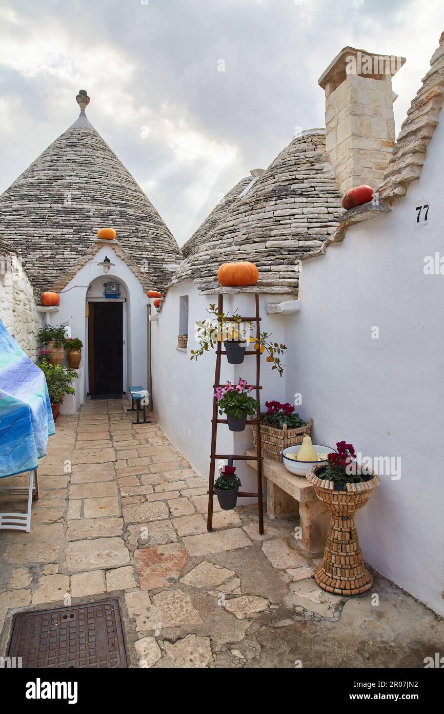 The traditional Trulli houses in Alberobello city, Apulia, Italy Stock ...