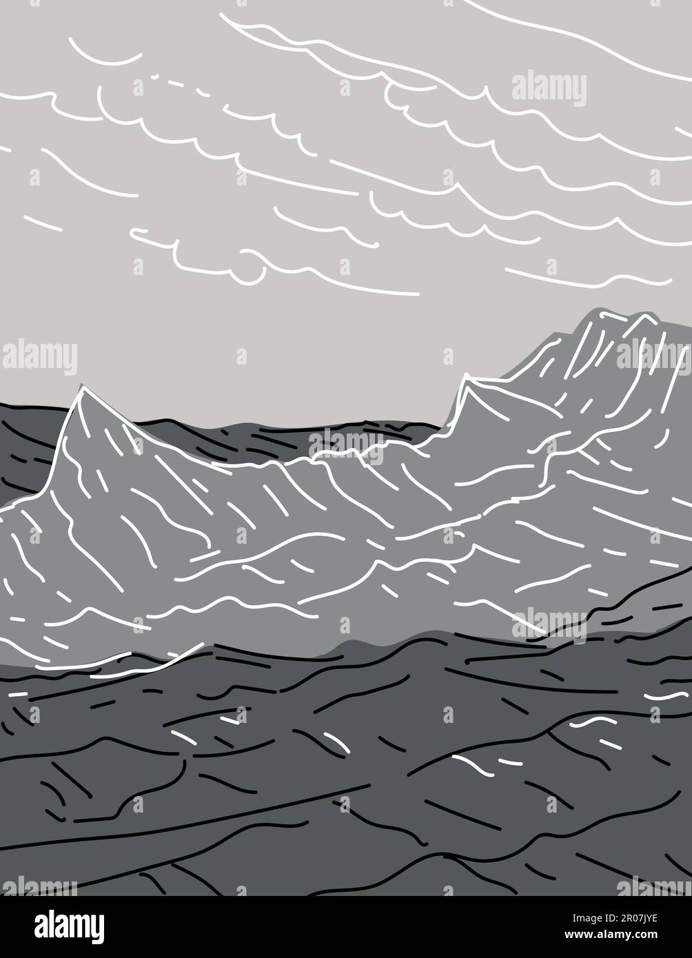 Mono line illustration of Death Valley National Park California-Nevada ...