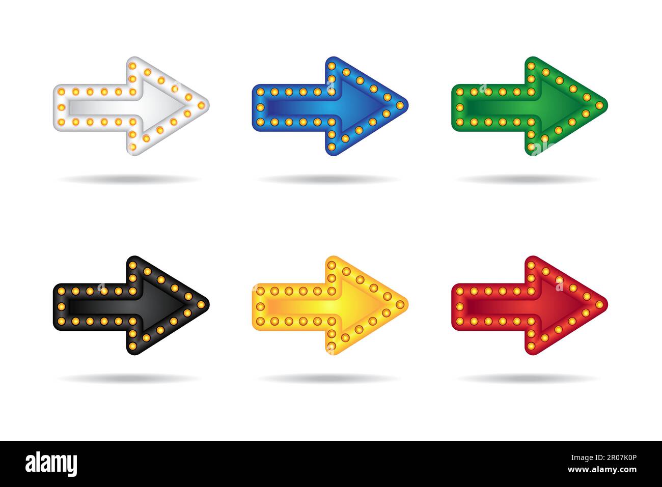 Electronic glowing neon arrows set with lamps. Bar, party or holiday ...