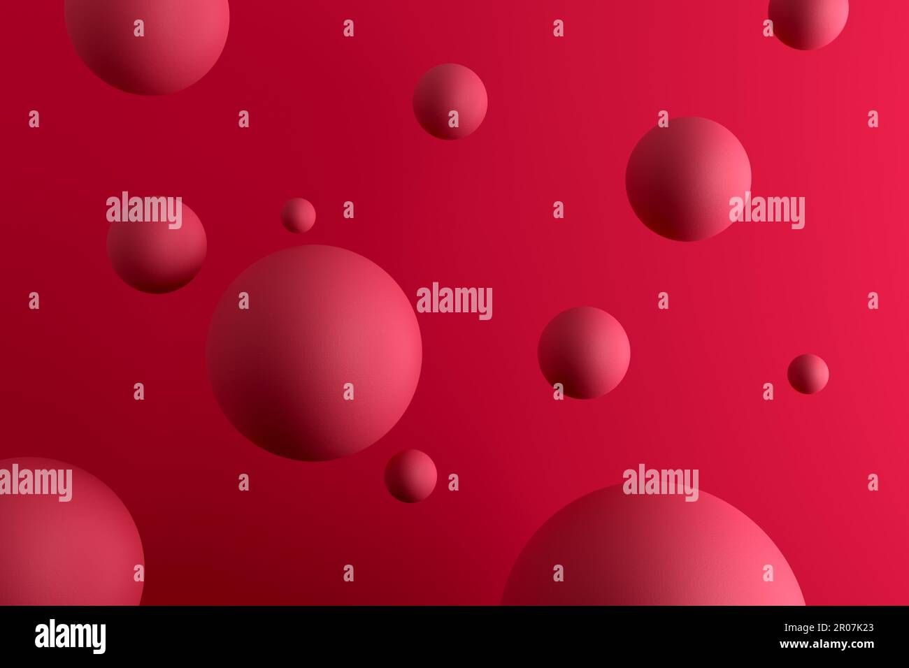 Levitating red spheres on viva magenta background. Abstract minimal 3d ...