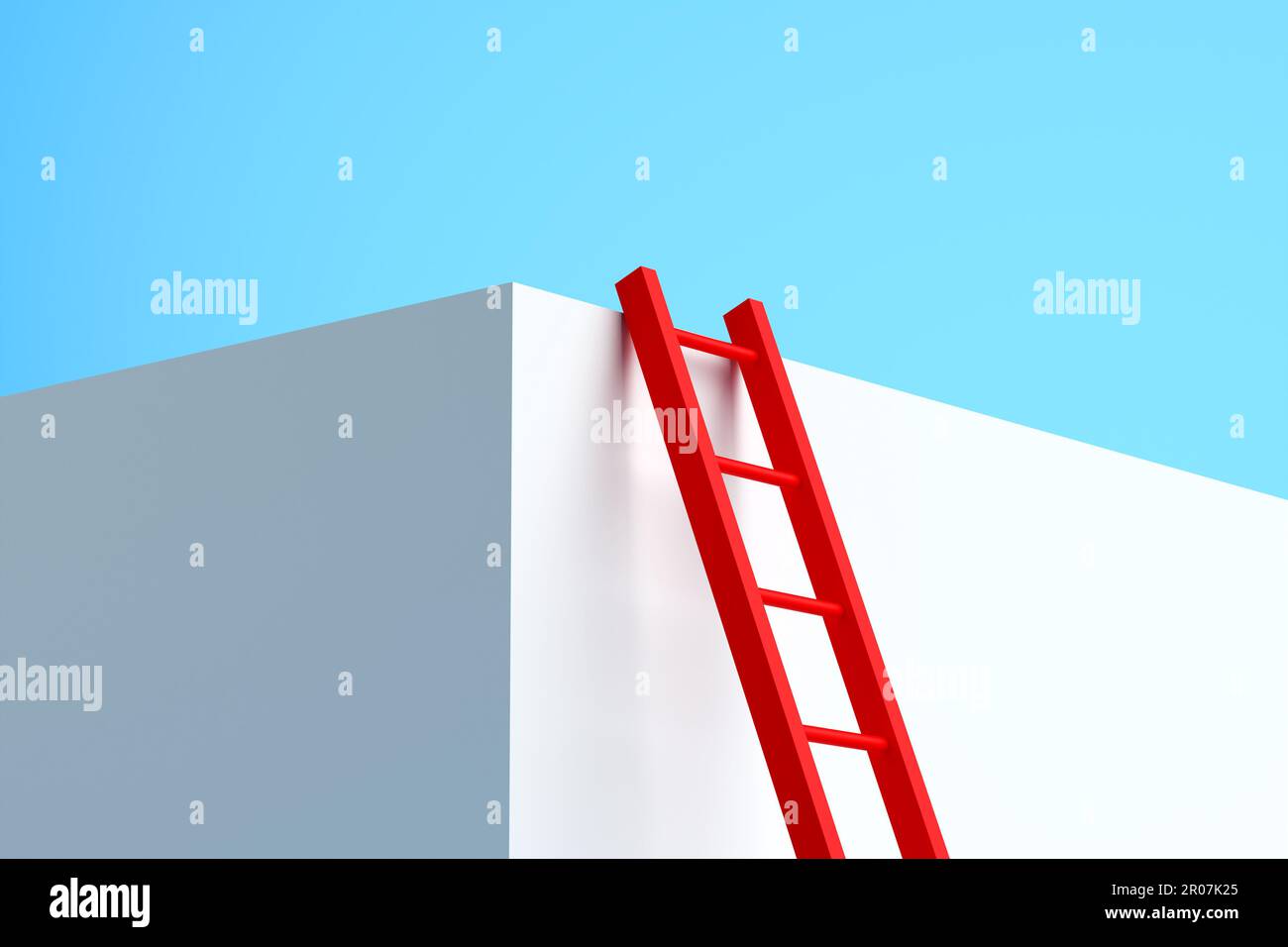 Close up red ladder leaning against a cube block. 3D render Stock Photo ...