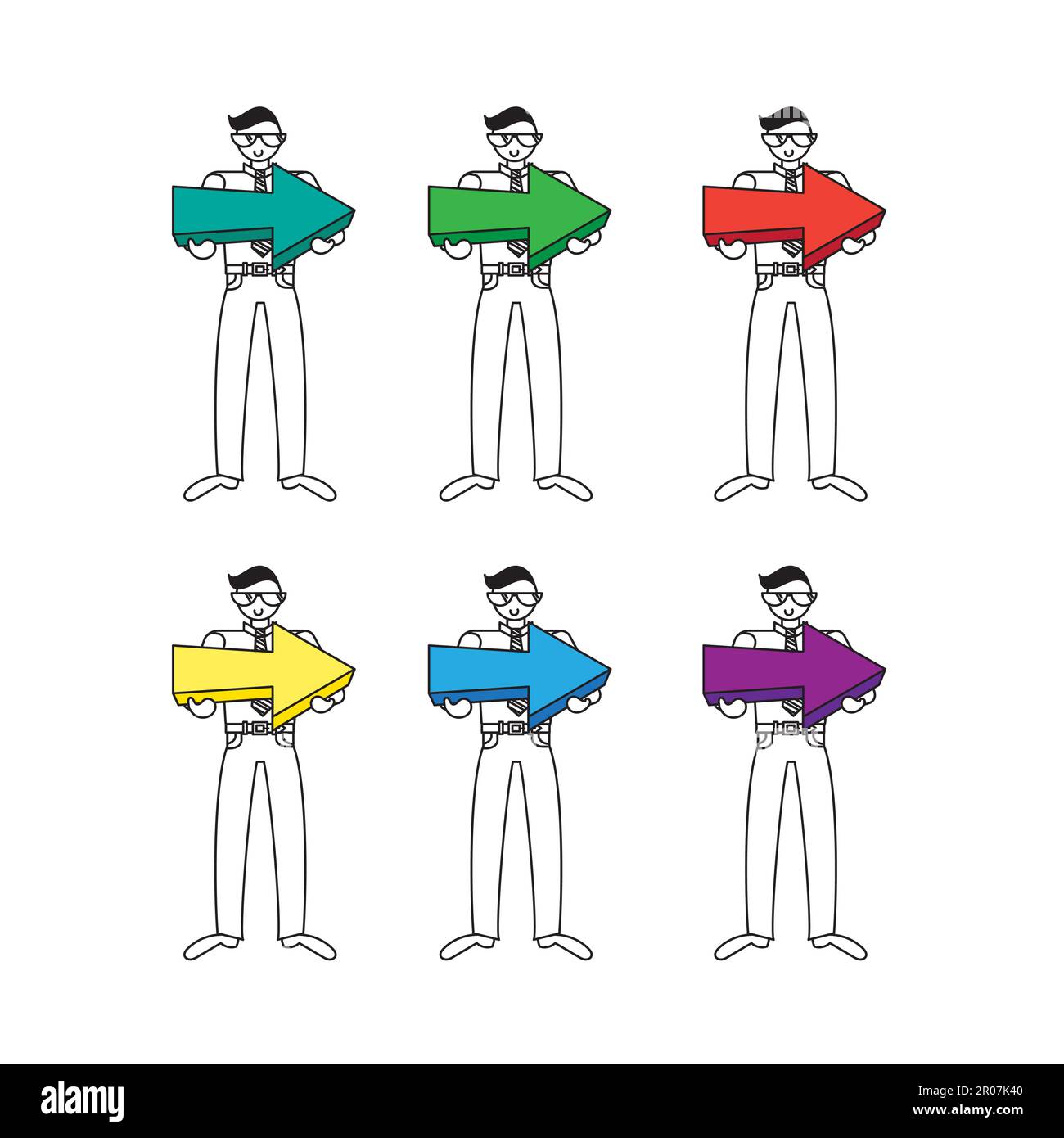 Employee or manager with big arrow in hands. Human with pointer. Vector ...