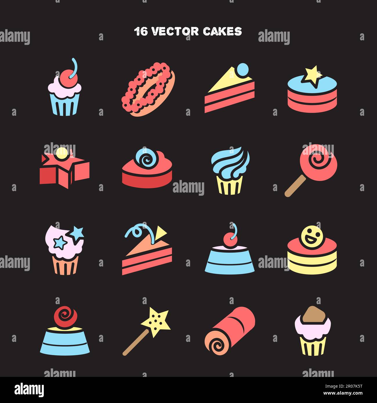 Collection of bakery and cake icons. Candy, sweet set. Vector Stock ...