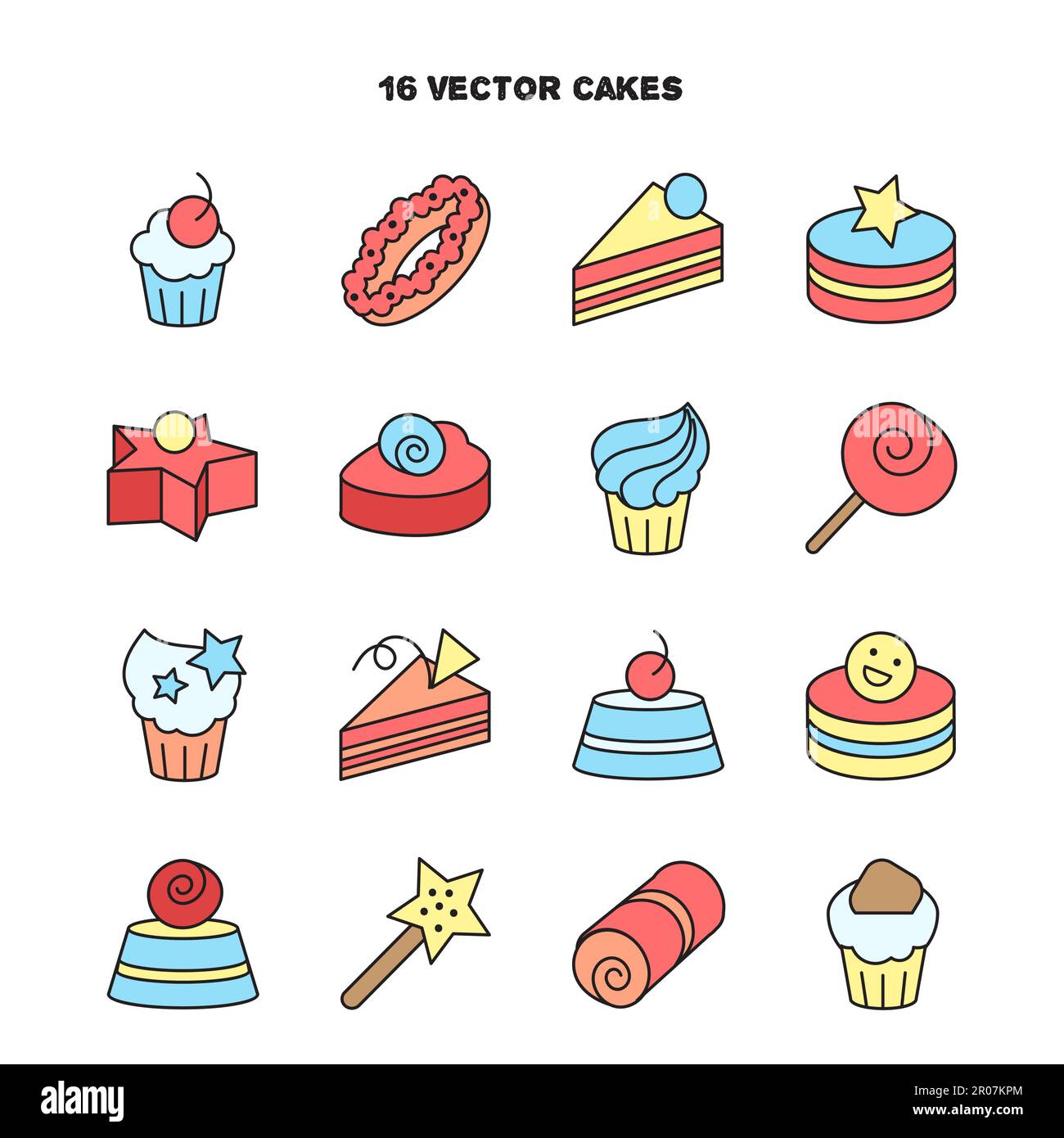 Collection of bakery and cake icons. Candy, sweet set. Vector Stock ...