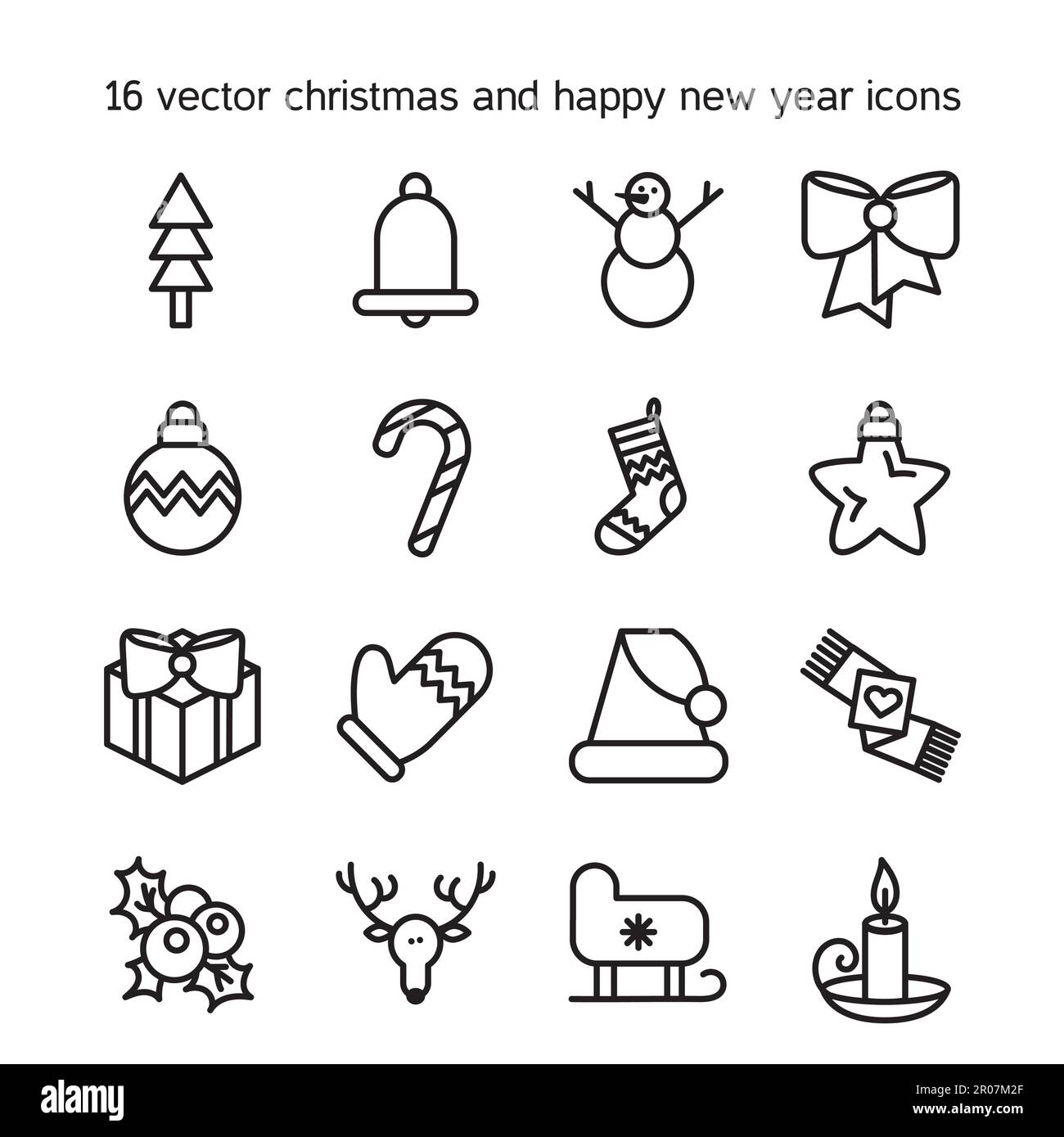 Merry Christmas icons set. Happy new year symbols. Winter holiday signs ...