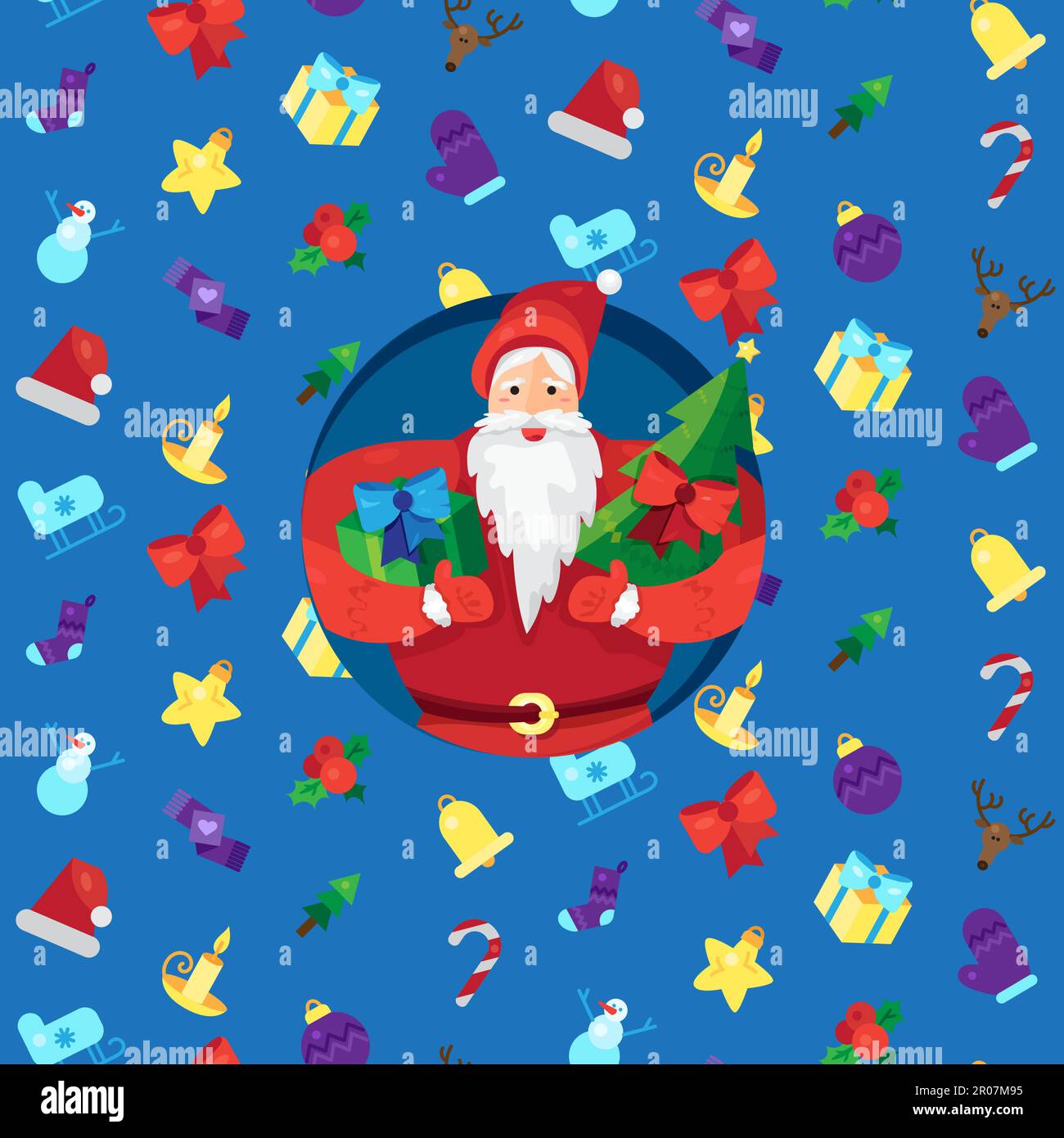 Merry Christmas greeting with Santa Claus or Father Frost with gift and ...