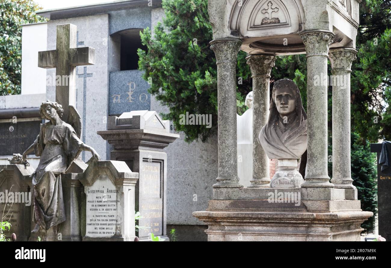 More than 100 years old statue. Cemetery located in North Italy Stock ...