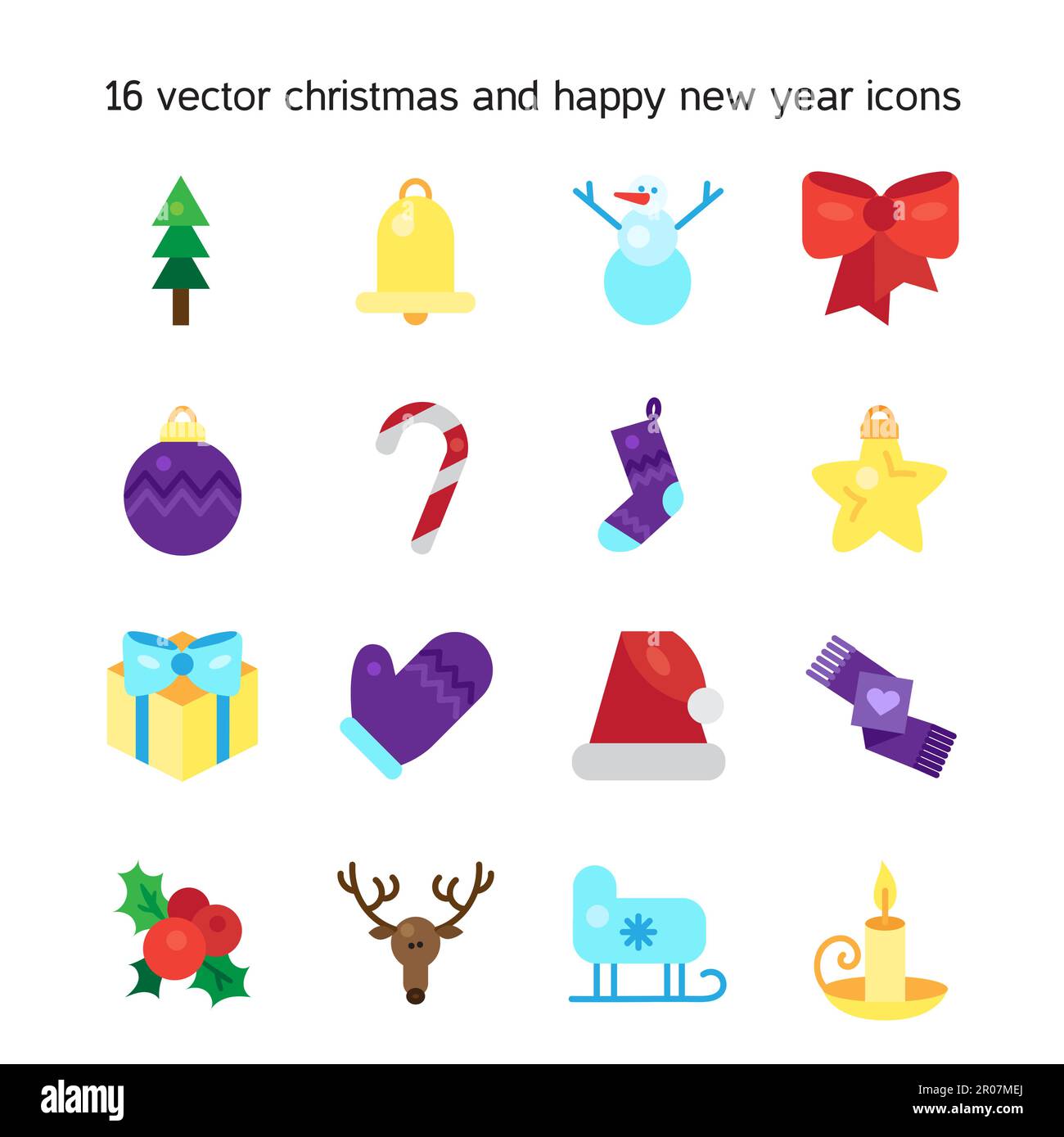 Merry Christmas icons set. Happy new year symbols. Winter holiday signs ...