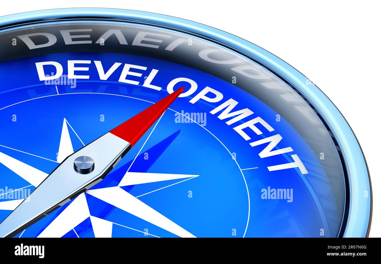 3D rendering of a compass with a development icon Stock Photo - Alamy