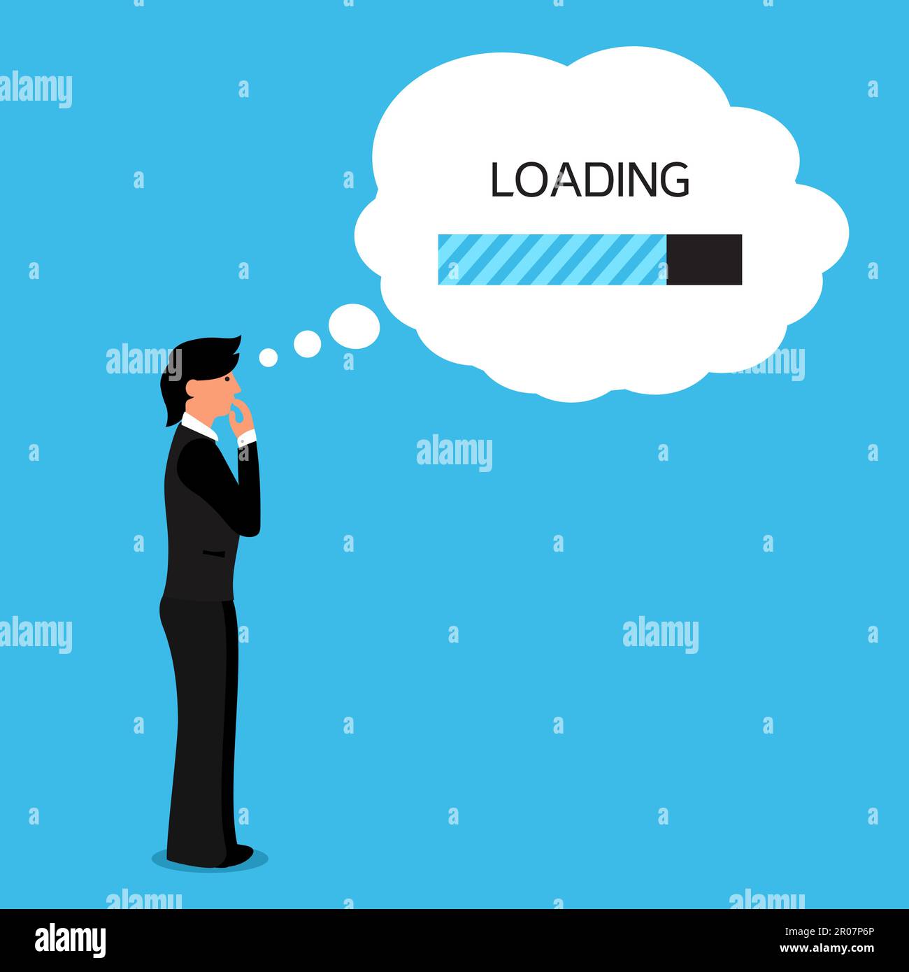 Thinking human with bubble with loading bar of his thoughts. Vector ...