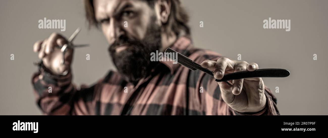 Straight razor, barber shop. Beard man, bearded male. Portrait beard ... Straight razor, barber shop. Beard man, bearded male. Portrait beard ...
