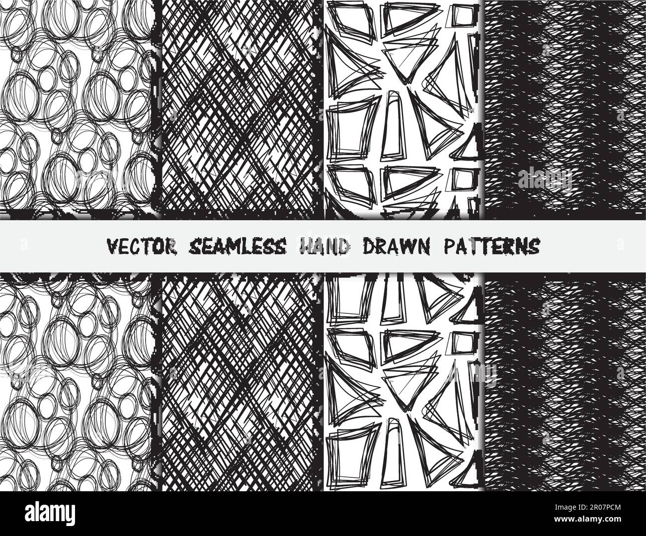 Hand drawn seamless patterns set, scribble style. Vector Stock Vector ...