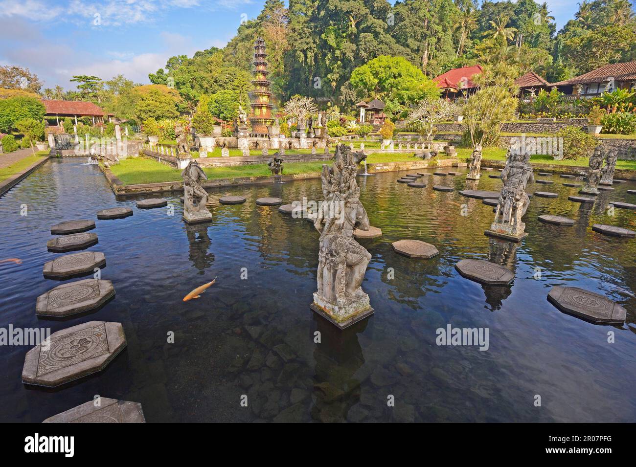 Water features and water basins in the Tirta Gangga water temple, Bali ...
