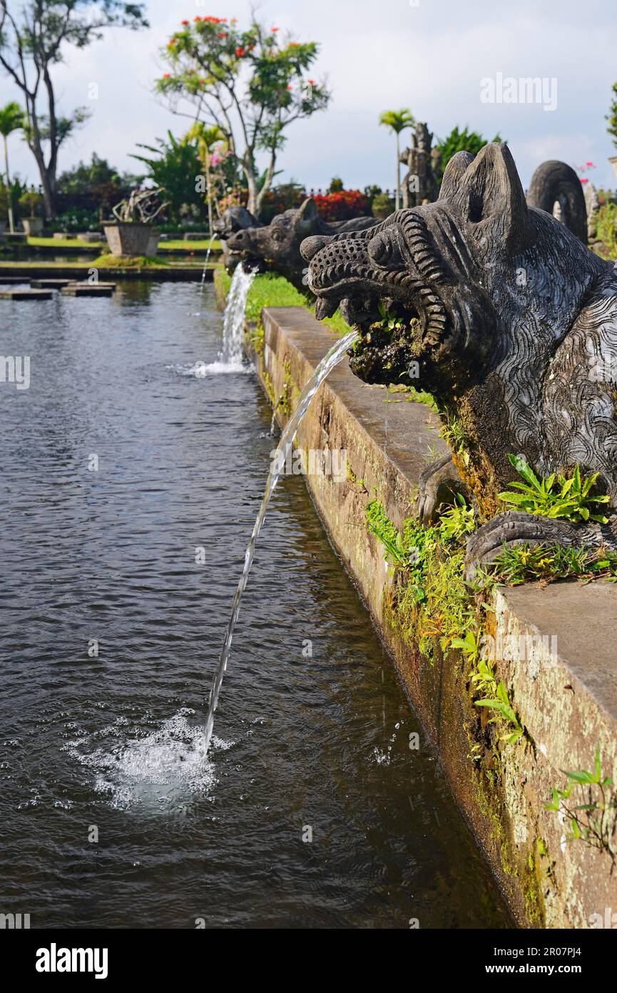 Water features and water basins in the Tirta Gangga water temple, Bali ...
