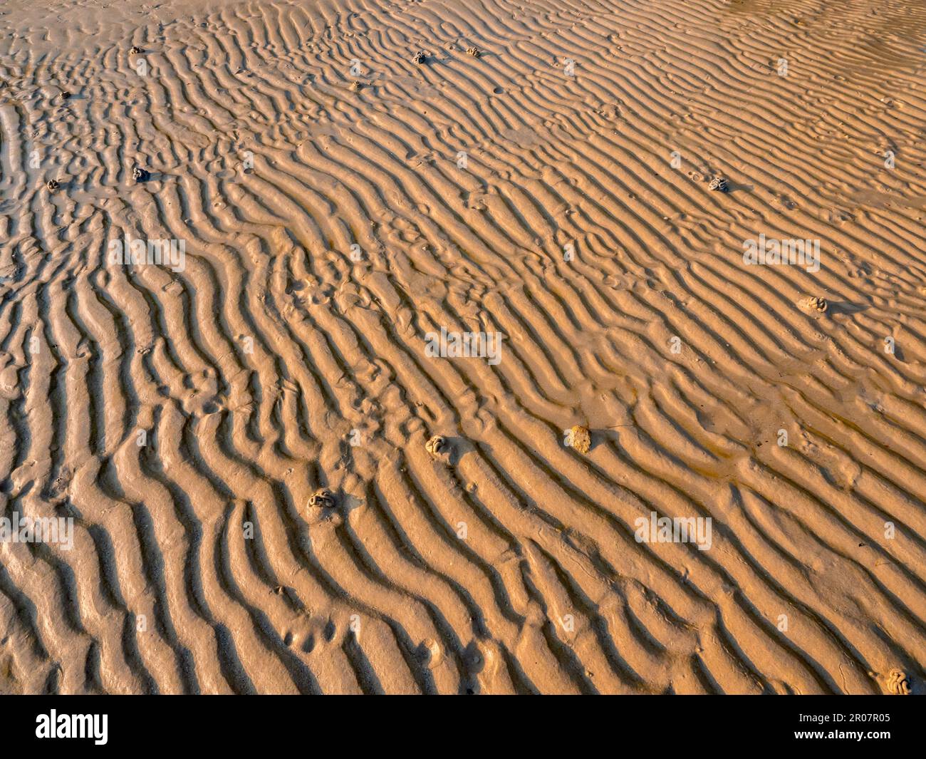 Sandy pattern and texture on the beach created by waves and sea breezes ...