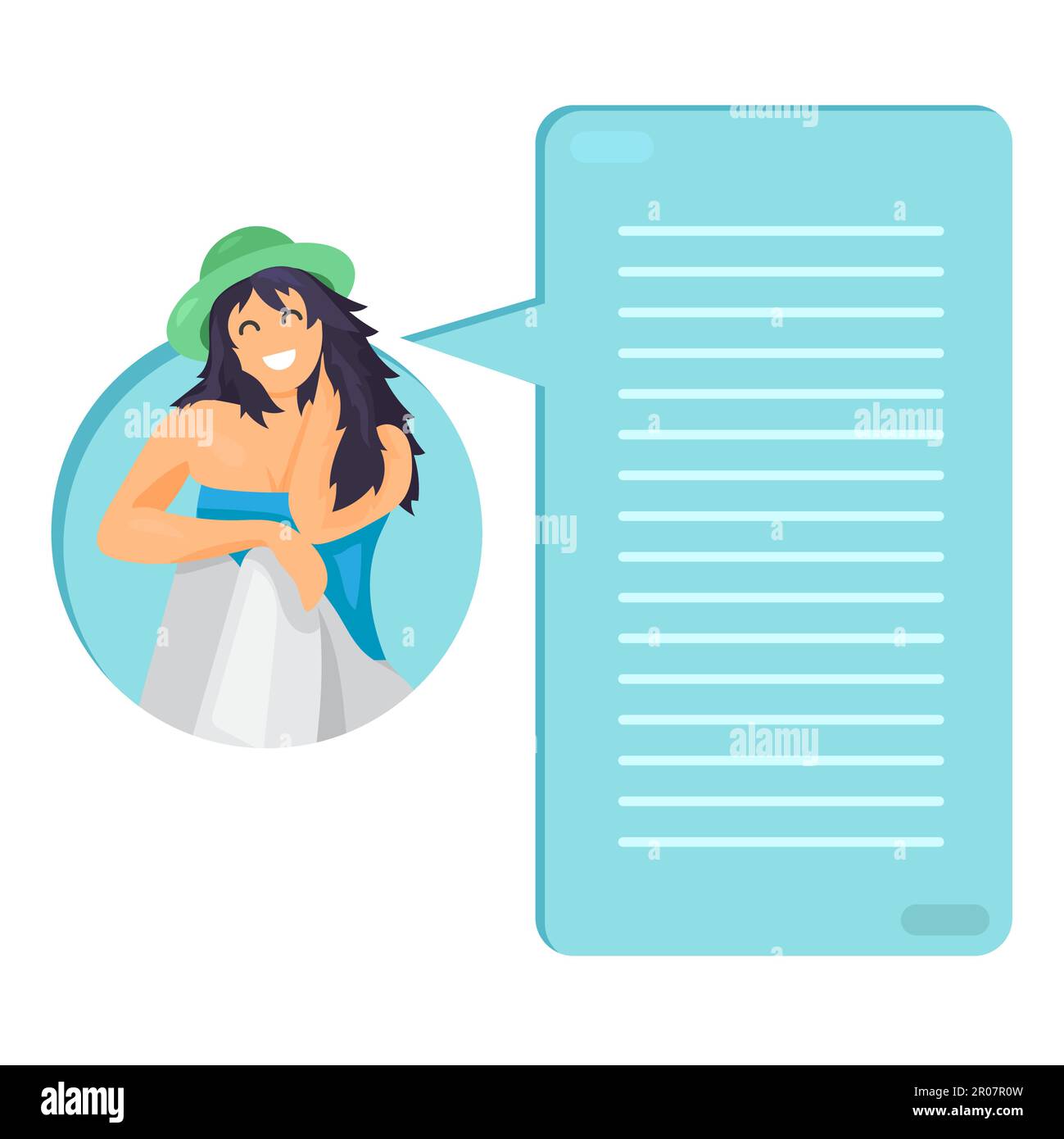 Relaxing woman in hat. Pretty traveler. Thinking list. Template or ...