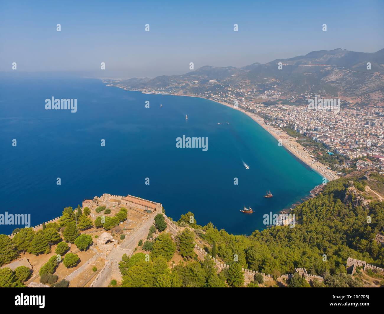 An aerial view of the bay Alanya in Antalya Turkey. Sea and city with ...