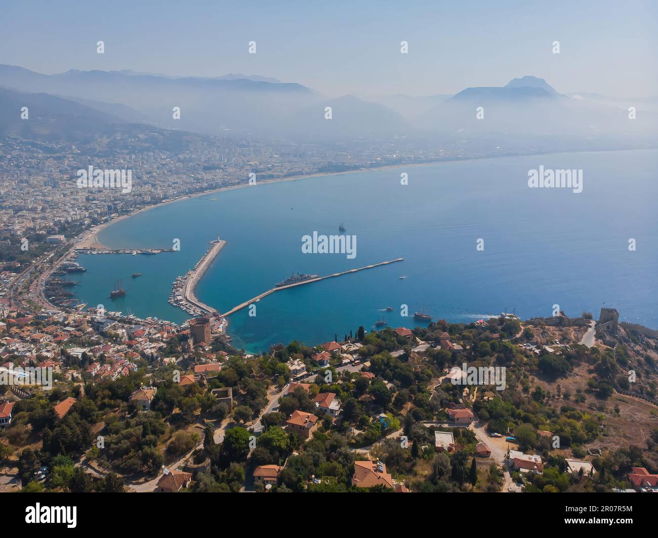 An aerial view of the bay Alanya in Antalya Turkey. Sea and city with ...