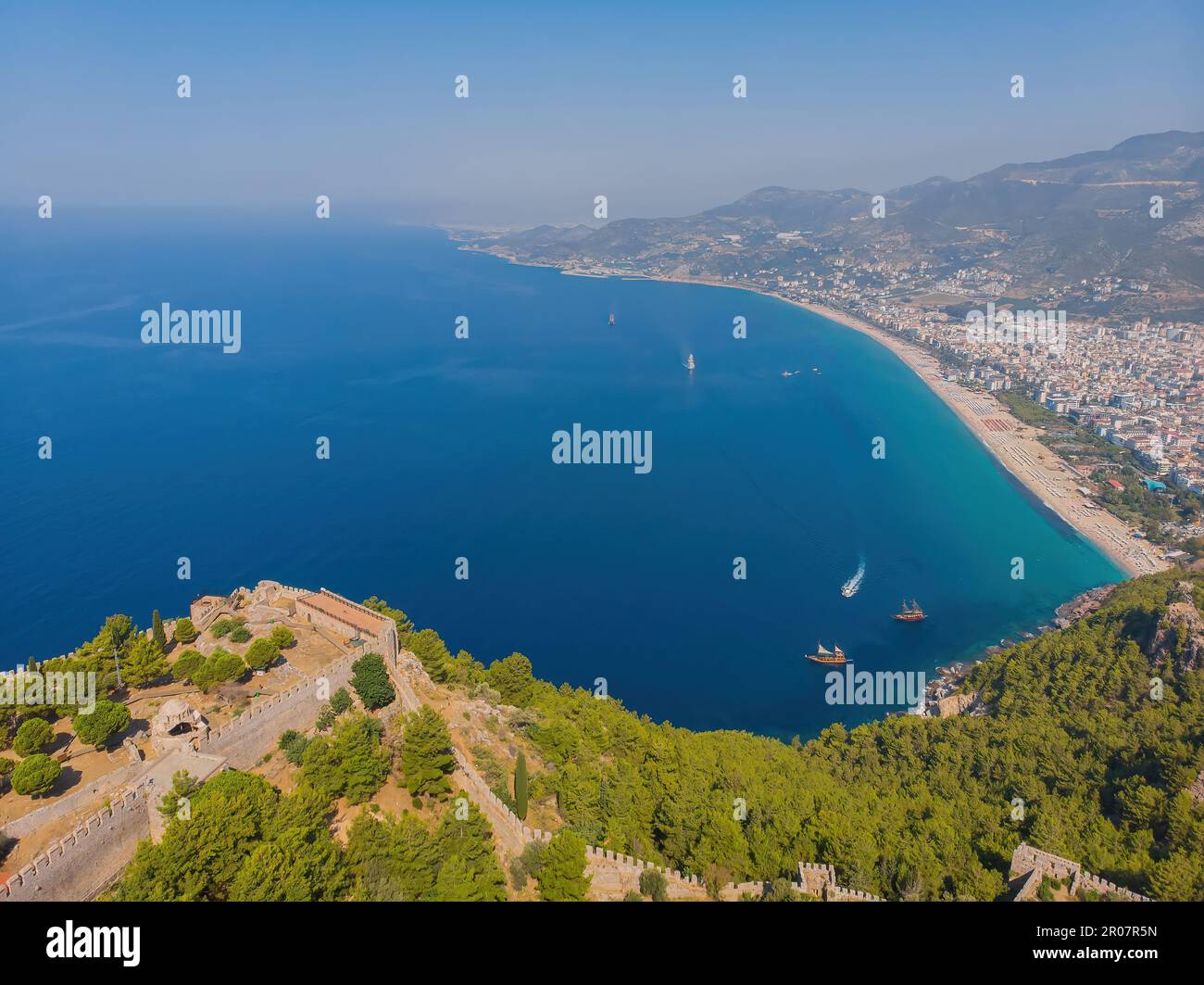 Drone photo of Alanya coast with Mediterranean turquoise sea and ...