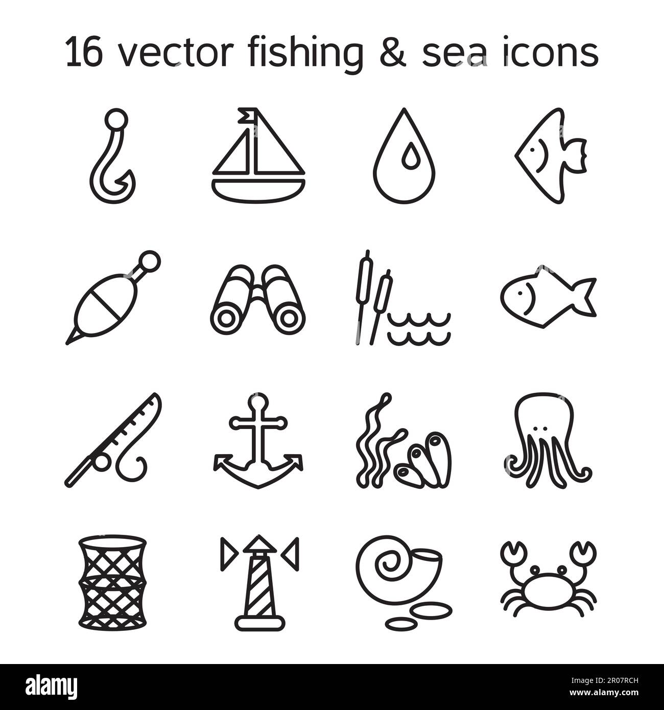 Isolated marine and fishing icons set. Vector Stock Vector Image & Art ...
