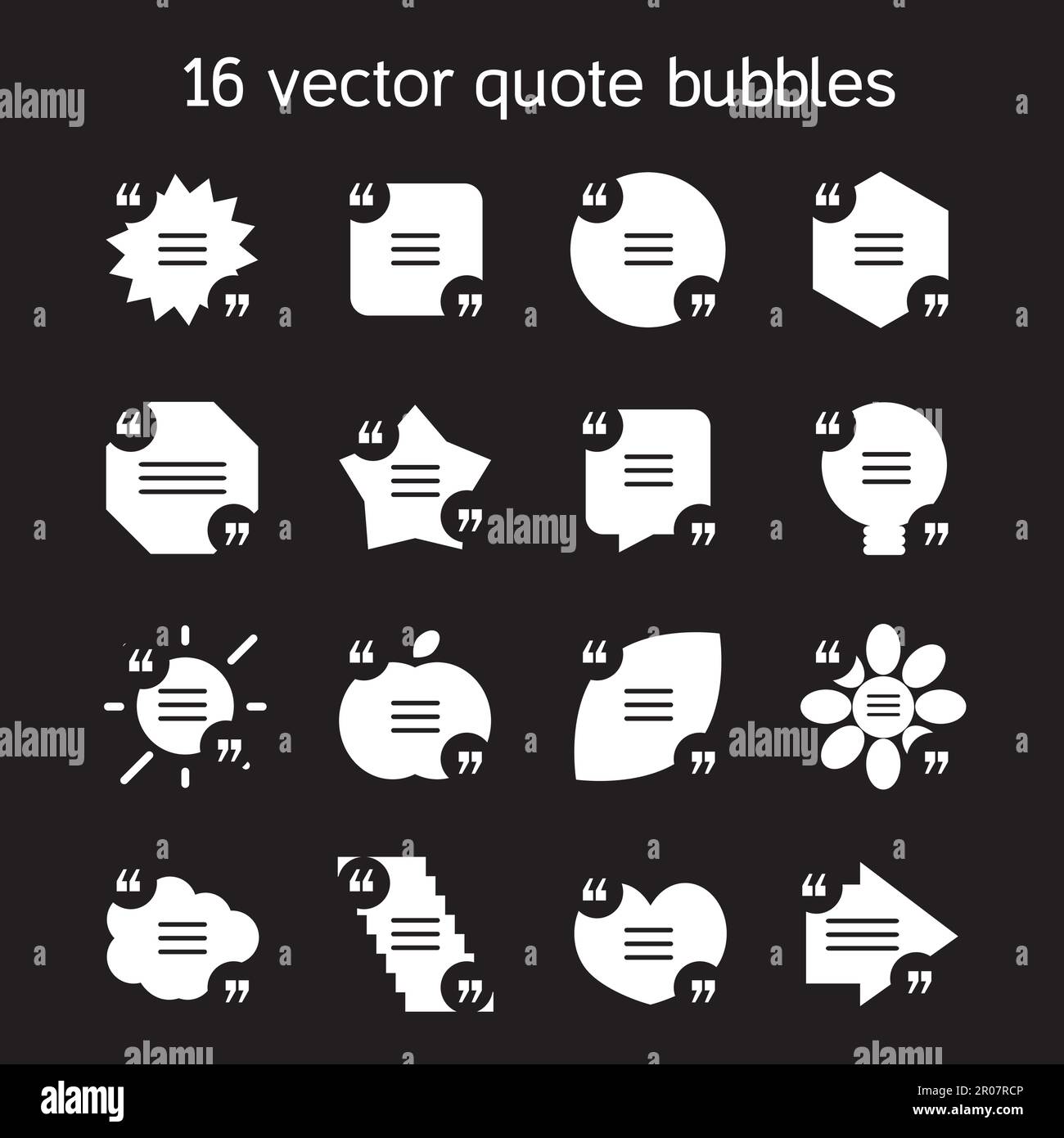 Set of templates of square quote text bubble in various views ...