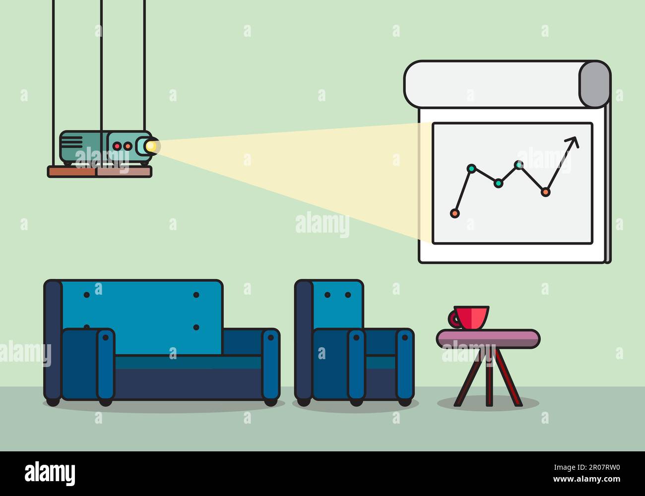 Office work room with projector, board bollard and comfortable seats ...