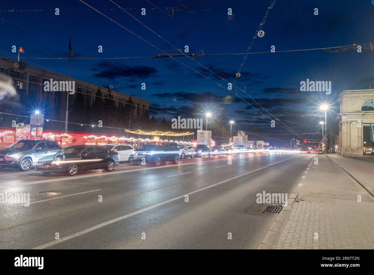 Chisinau, Moldova - March 8, 2023: Street in city center of Chisinau at ...