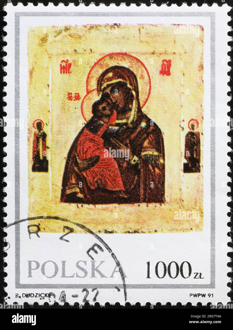 Religious icon on polish postage stamp Stock Photo - Alamy