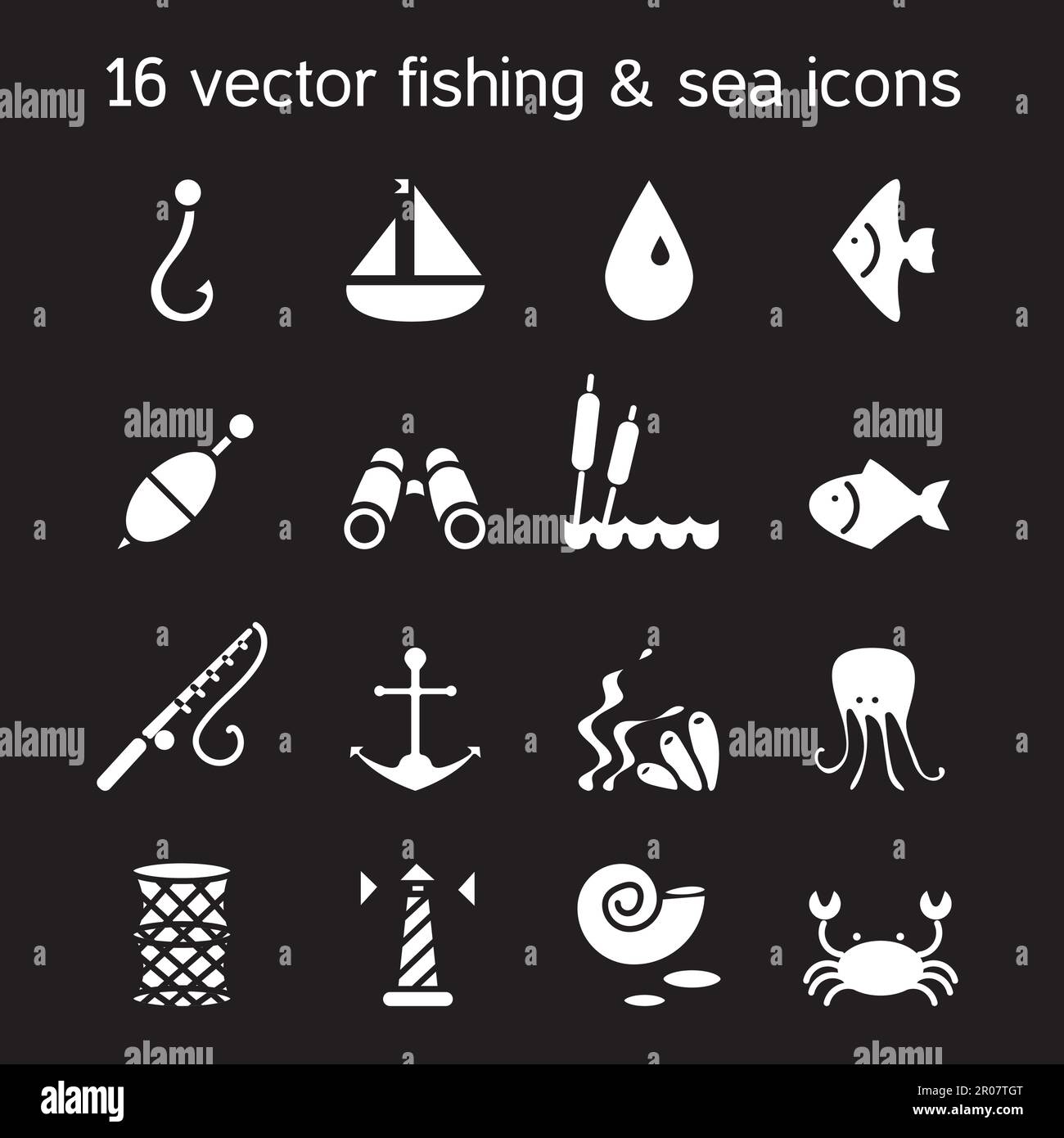 Isolated marine and fishing icons set. Vector Stock Vector Image & Art ...