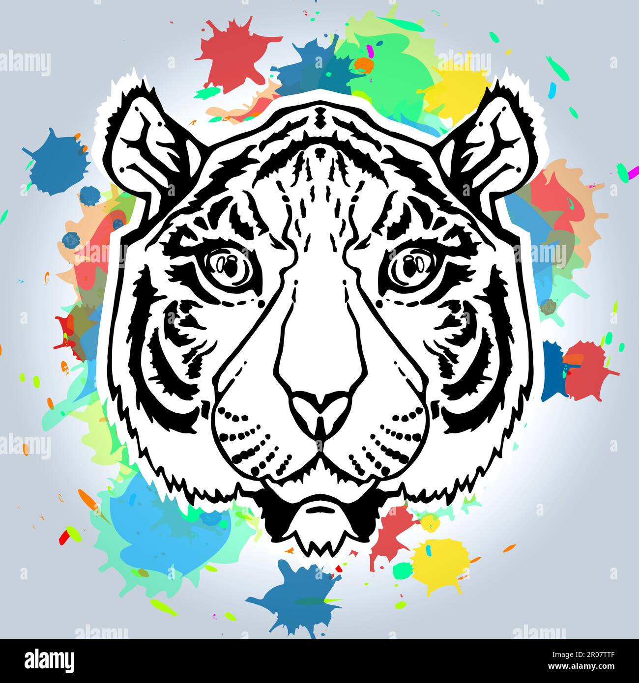 Illustration of isolated tiger head in vintage style with spots for ...