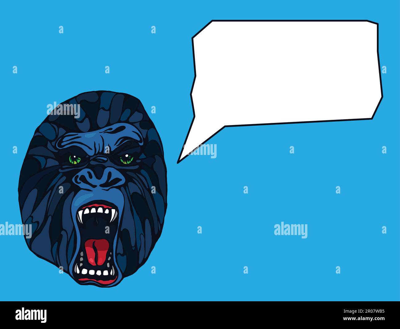 Growling detailed gorilla with text bubble. Design for t-shirt, poster ...