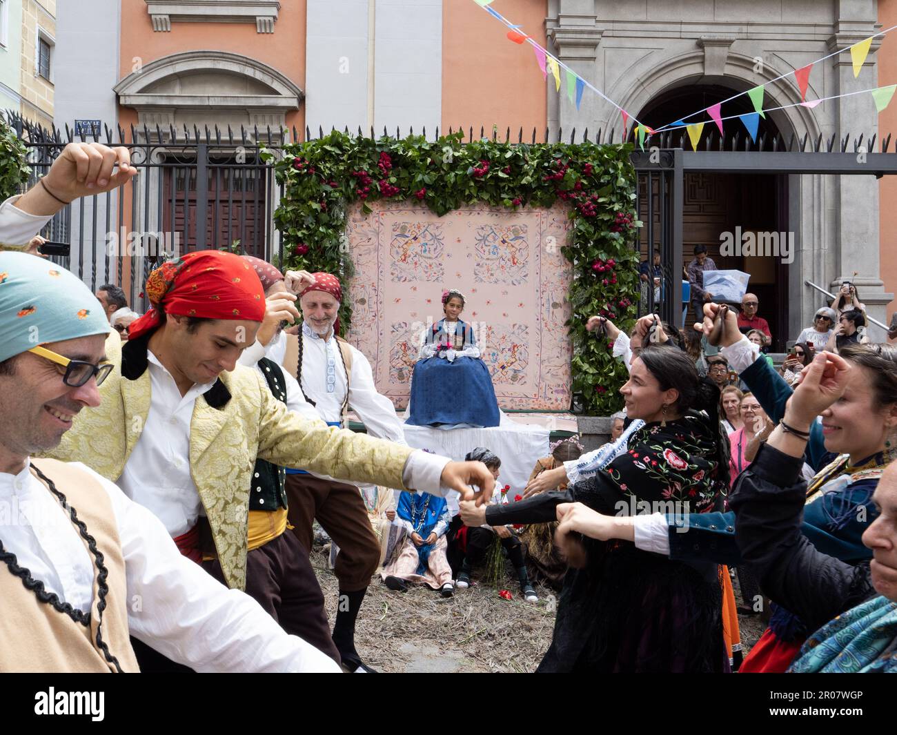 Madrid, Spain. 7th May, 2023. The rondalla Arrabel dancing in front the ...