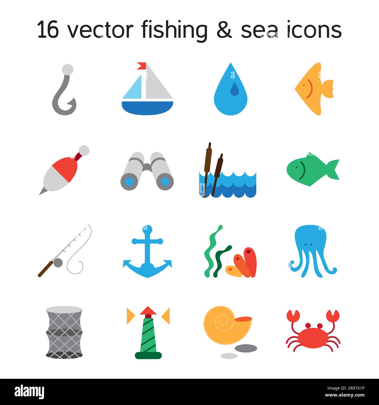 Isolated marine and fishing icons set. Vector Stock Vector Image & Art ...
