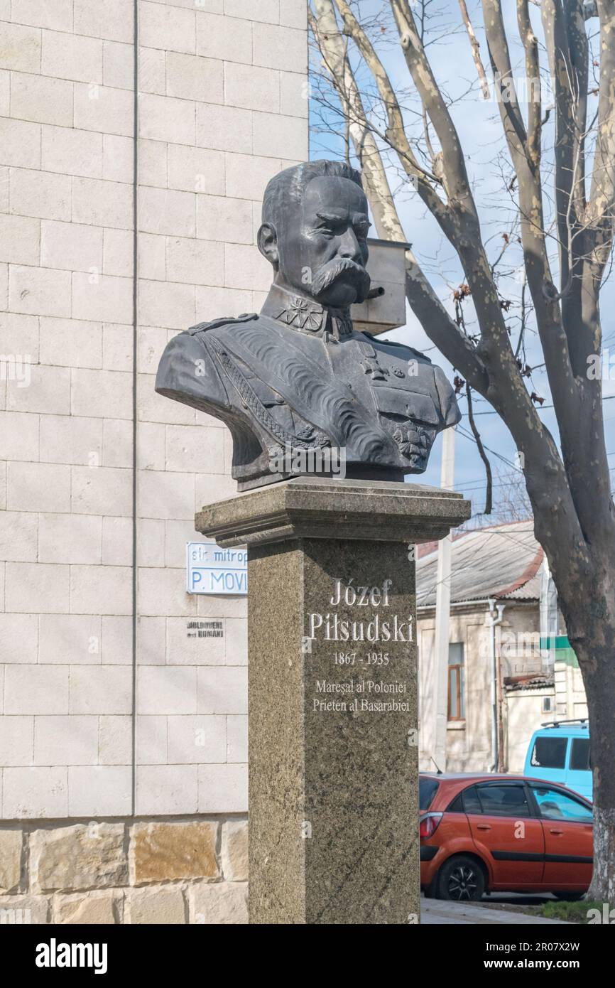 Chisinau, Moldova - March 9, 2023: The bust of Marshal Jozef Pilsudski ...