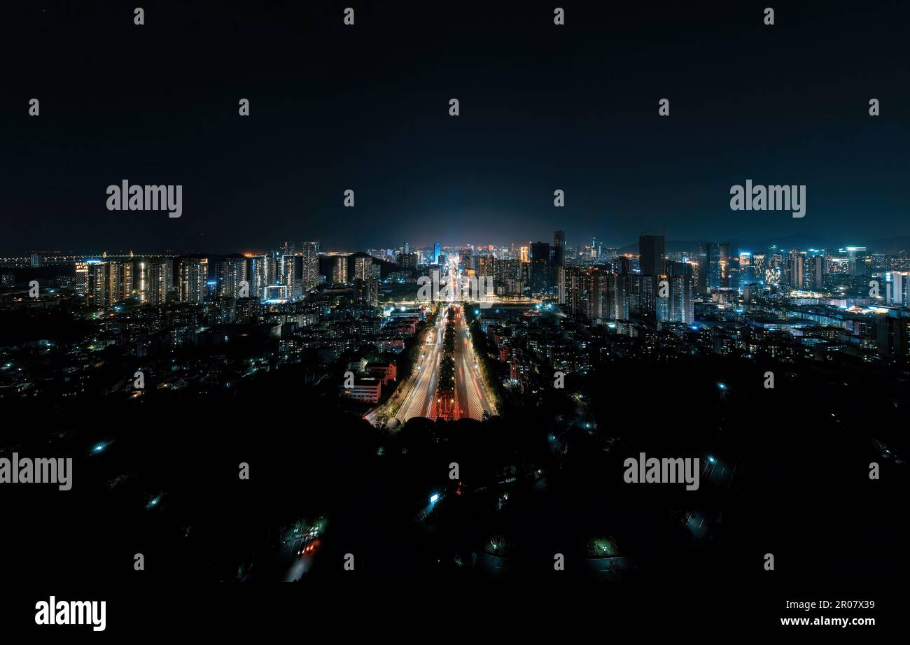 An aerial view of the city axis of Zhuhai, China and Macau, forming a ...