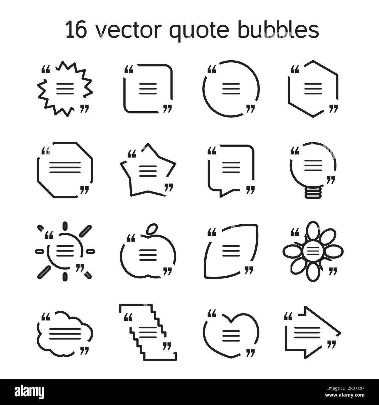 Set of templates of square quote text bubble in various views ...